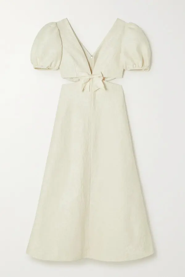 MARKARIAN Patti Silk-trimmed Cutout Floral-brocade Midi Dress - White