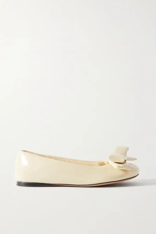 Loewe Puffy Bow-detailed Glossed-leather Ballet Flats