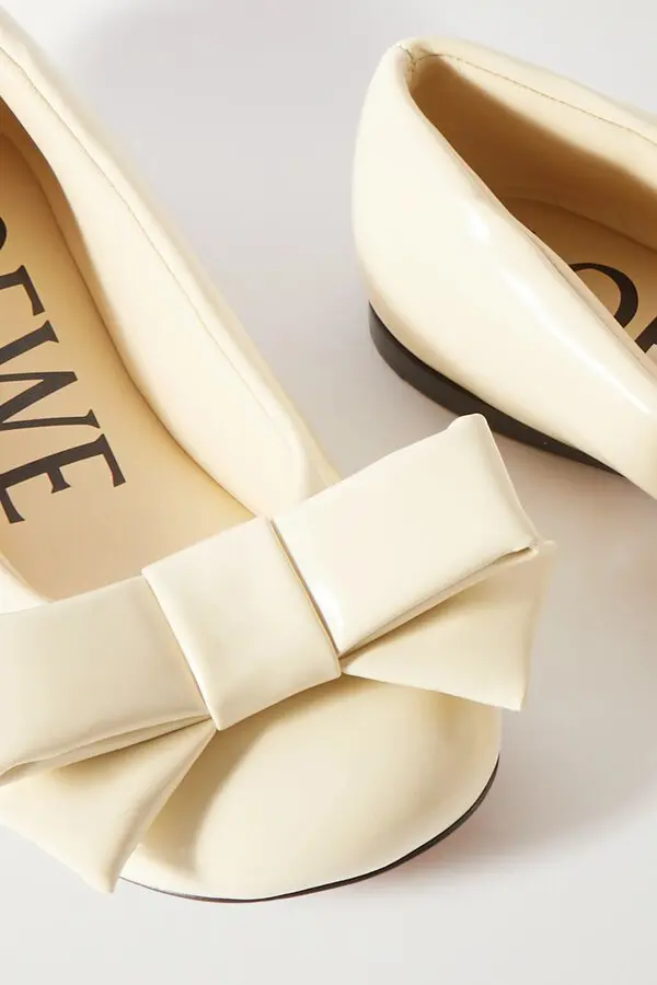 Loewe Puffy Bow-detailed Glossed-leather Ballet Flats