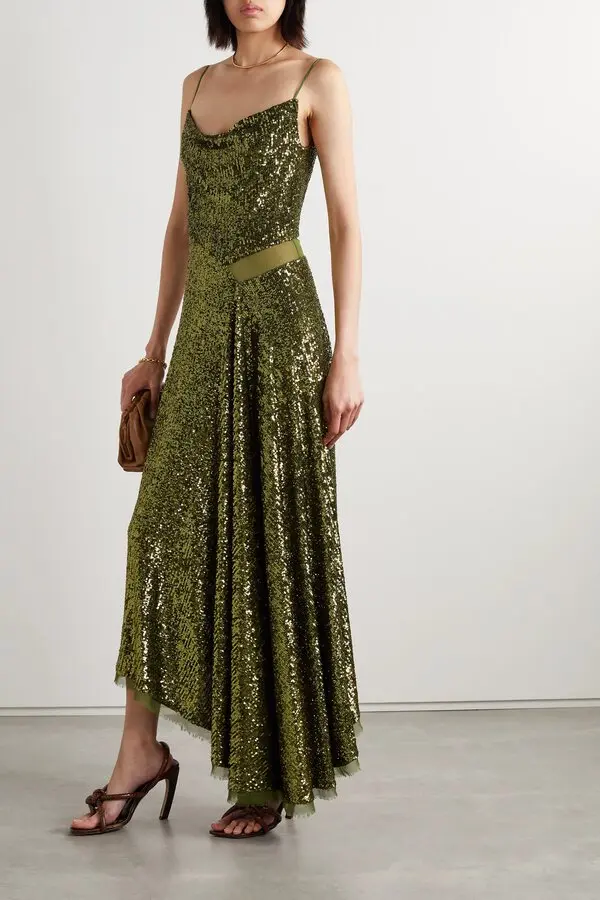 Jason Wu Asymmetric Sequined Chiffon Maxi Dress In Green - 70% Off |  Editorialist