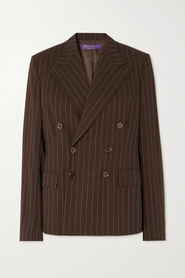 Ralph Lauren Safford Double-breasted Pinstriped Wool-twill Blazer