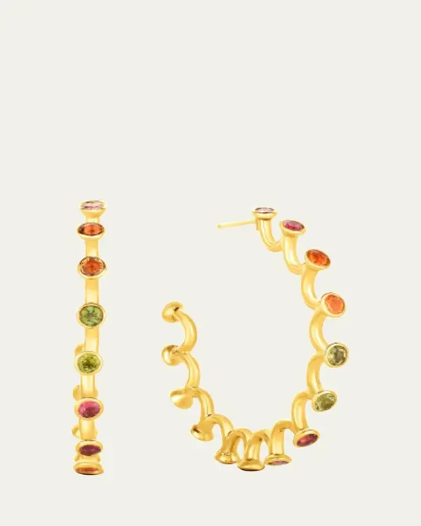AUDREY C. JEWELS Large Spiral Hoop Earrings With Mixed Stones - Multi