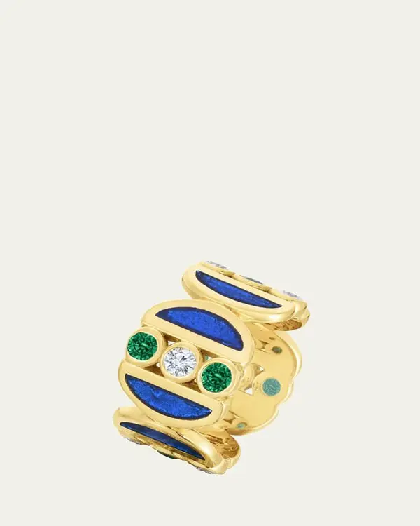 AUDREY C. JEWELS 18k Yellow Puzzle Ring With Diamonds And Emeralds - Gold