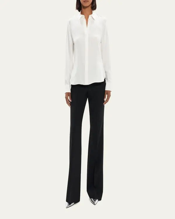 Theory Classic Fitted Silk Shirt - Ivory
