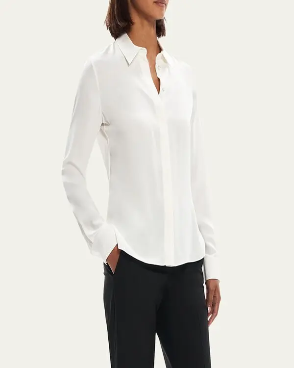 Theory Classic Fitted Silk Shirt - Ivory