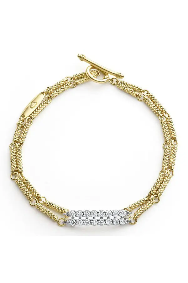 Lagos Signature Caviar Superfine Double Link Diamond Bracelet - Gold
