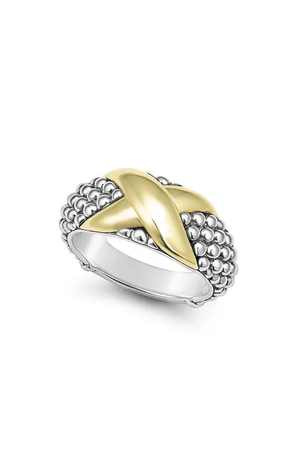 Lagos Two-tone X Caviar Ring - Gold