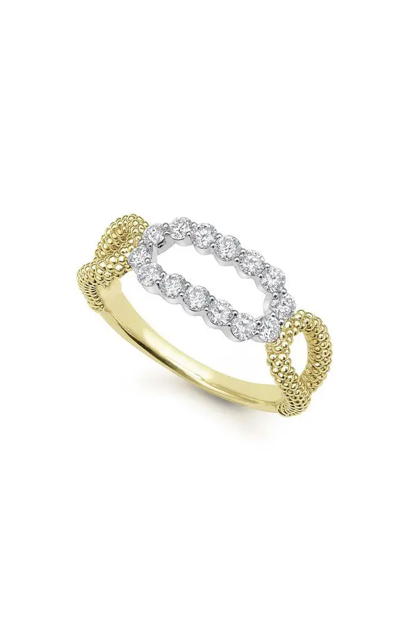 Lagos Signature Caviar Superfine Diamond Oval Ring - Gold
