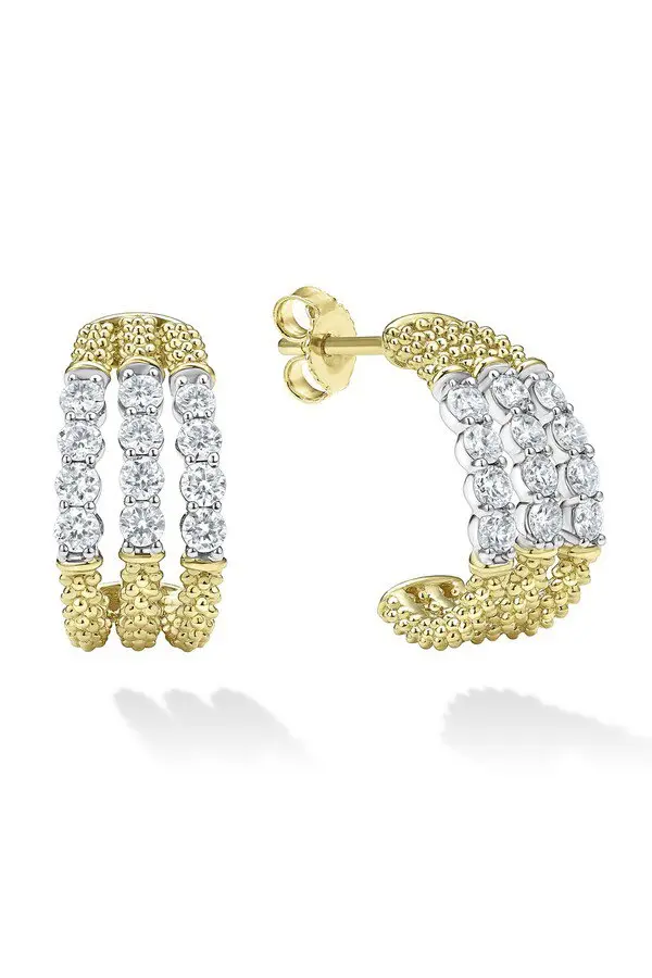 Lagos Signature Caviar Superfine Diamond Hoop Earrings - Gold