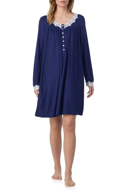 Eileen West Long Sleeve Short Nightgown - Navy