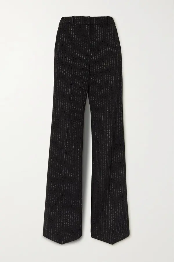 Balmain Metallic Pinstriped Wool-blend Gabardine Flared Pants