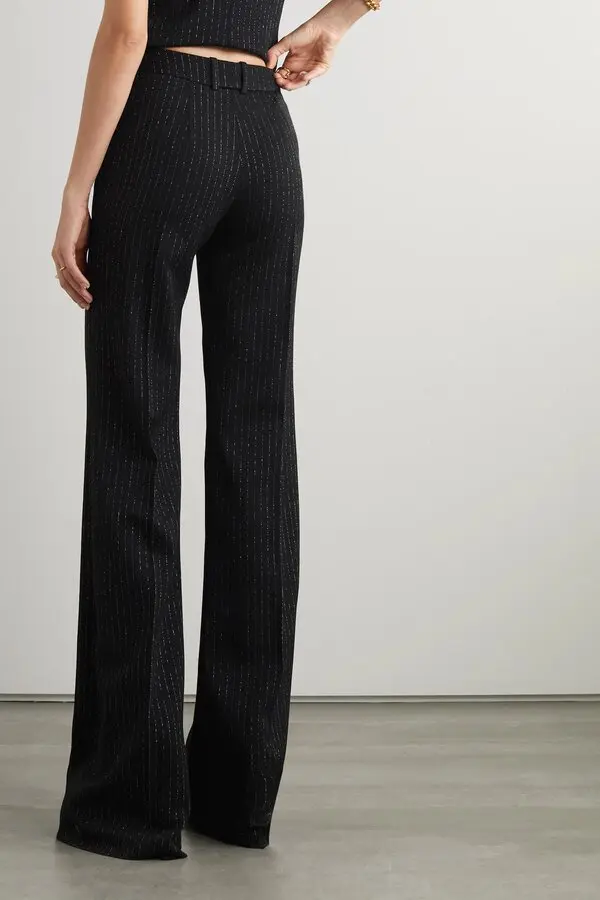 Balmain Metallic Pinstriped Wool-blend Gabardine Flared Pants