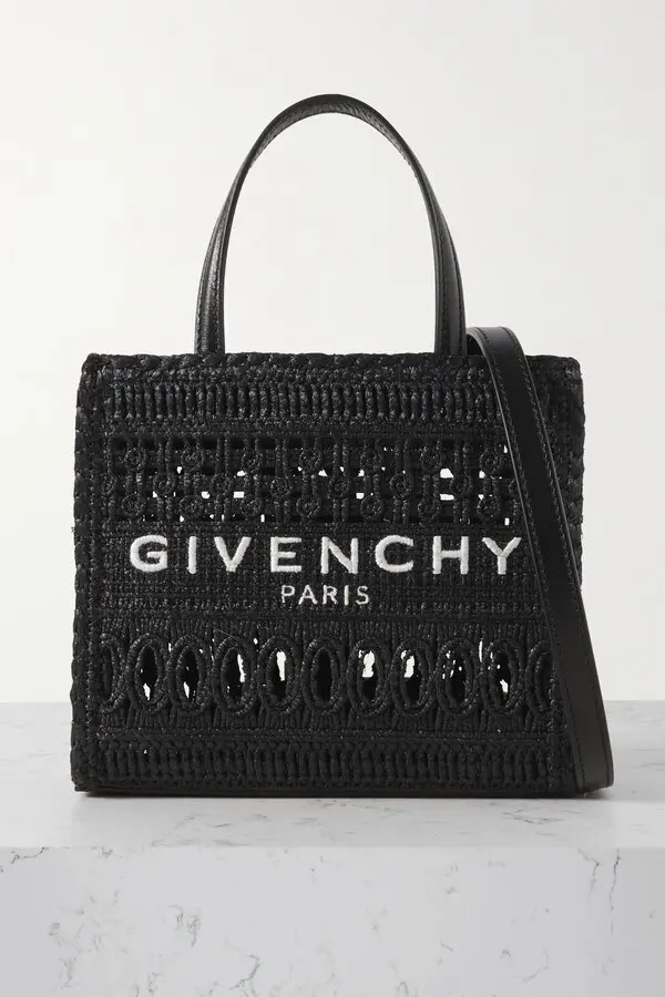 Givenchy G-tote Mini Leather-trimmed Embroidered Macramé Tote