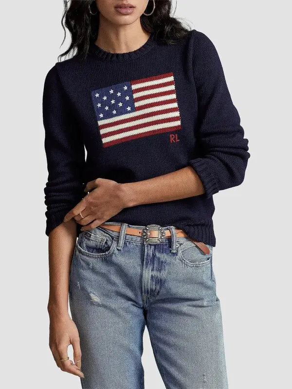 Polo Ralph Lauren Flag Cotton Crewneck Sweater - Navy