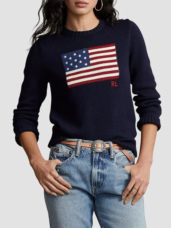 Polo Ralph Lauren Flag Cotton Crewneck Sweater - Navy