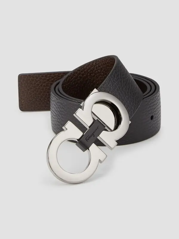 FERRAGAMO Gancini Buckle Adjustable Cut-to-size Reversible Belt - Black