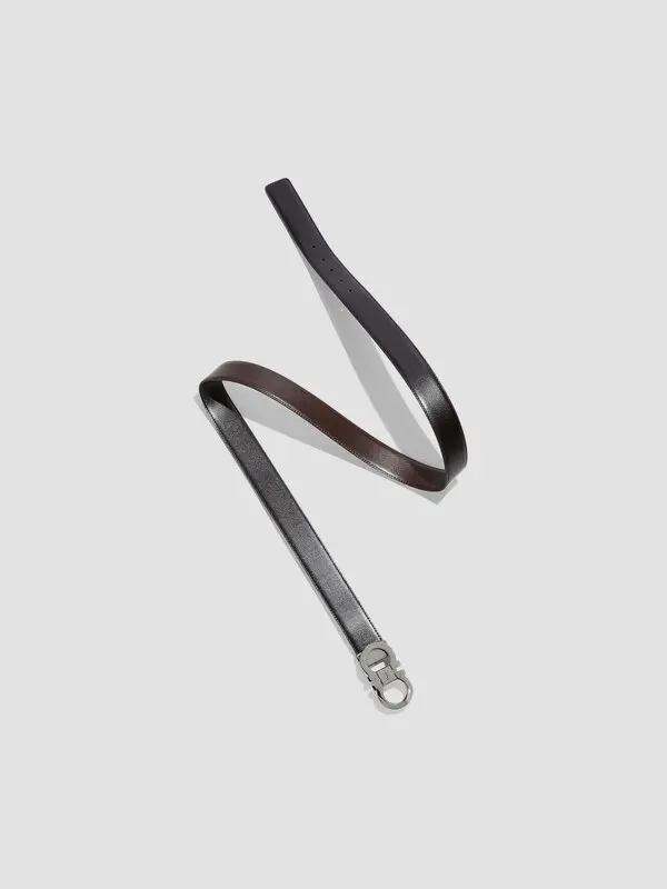 FERRAGAMO Gancini Buckle Adjustable Cut-to-size Reversible Belt - Nero Auburn