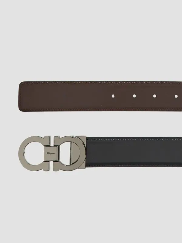 FERRAGAMO Gancini Buckle Adjustable Cut-to-size Reversible Belt - Nero Auburn