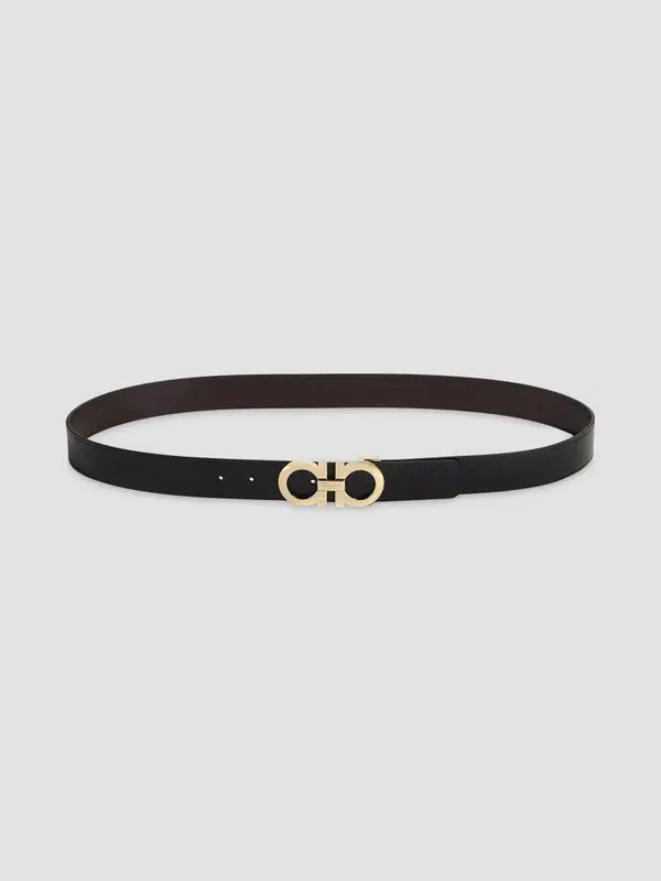 FERRAGAMO Gancini Buckle Adjustable Cut-to-size Reversible Belt - Nero Hickory