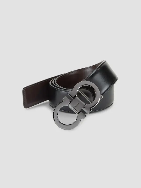 FERRAGAMO Gancini Buckle Adjustable Cut-to-size Reversible Belt - Nero