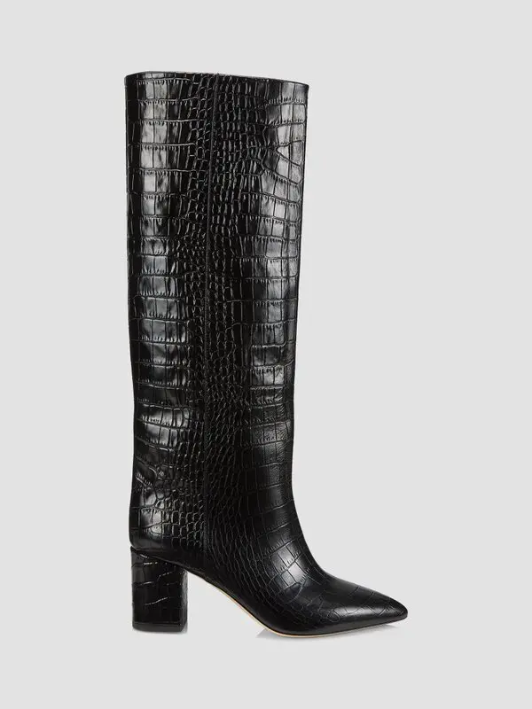 Paris Texas Anja 70mm Crocodile-embossed Leather Boots - Carbone