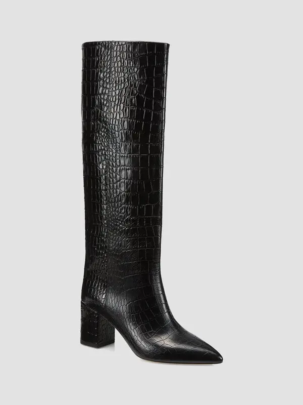 Paris Texas Anja 70mm Crocodile-embossed Leather Boots - Carbone