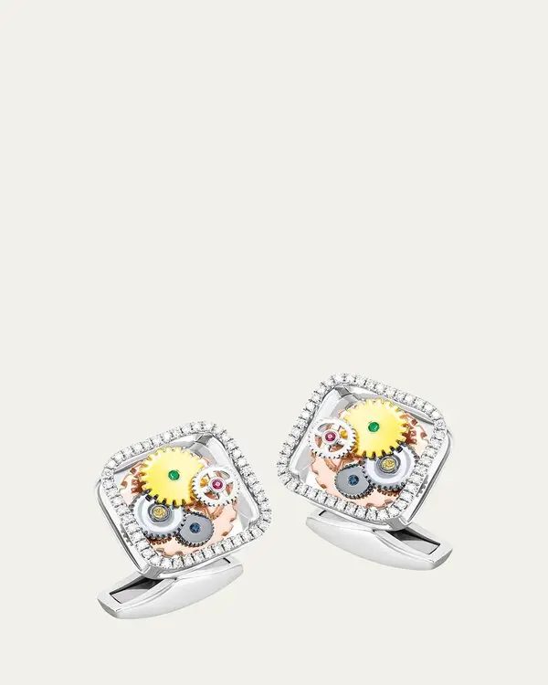 Tateossian Diamond And Gemstone Mechanical Gear Cufflinks - Silver