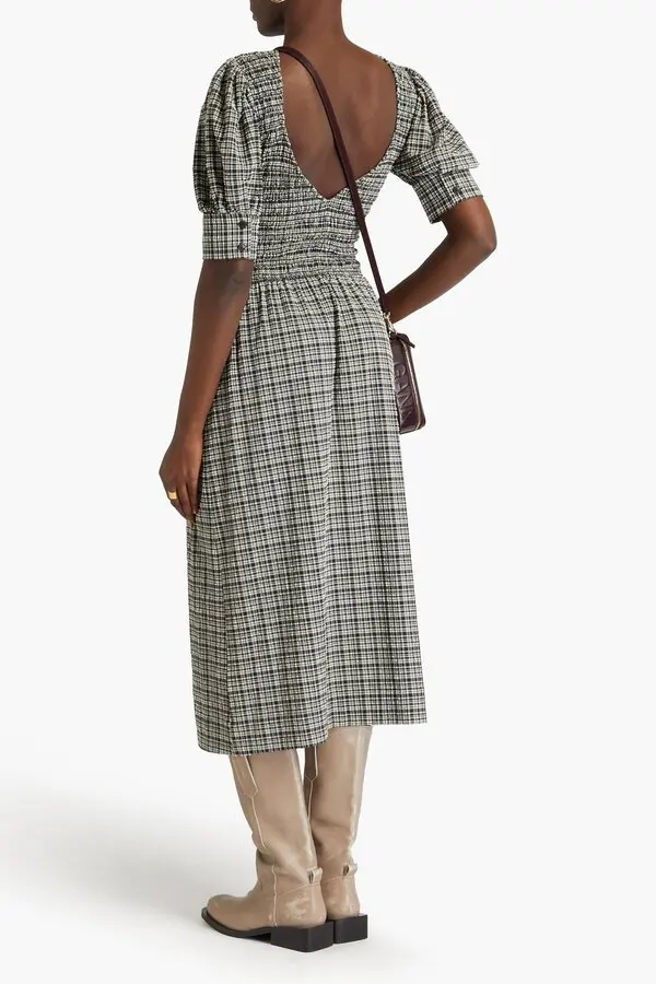 ganni checked seersucker midi dress GANNI Purple Seersucker Check Midi Dress