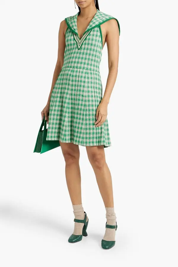 Anna Sui Gingham Jacquard-Knit Dress In Green - 80% Off | Editorialist