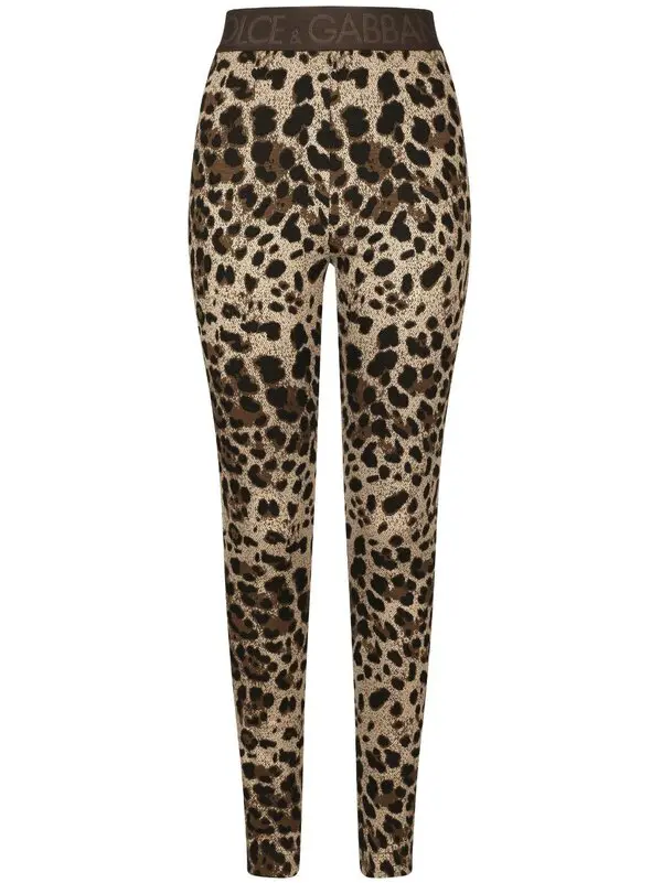 Dolce & Gabbana Logo-waistband Leopard-print Leggings - Neutrals