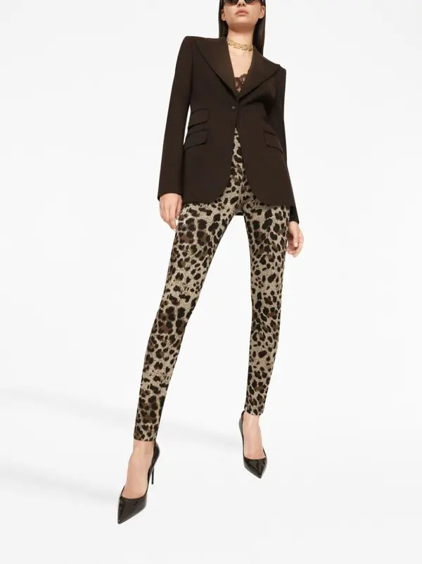 Dolce & Gabbana Logo-waistband Leopard-print Leggings - Neutrals