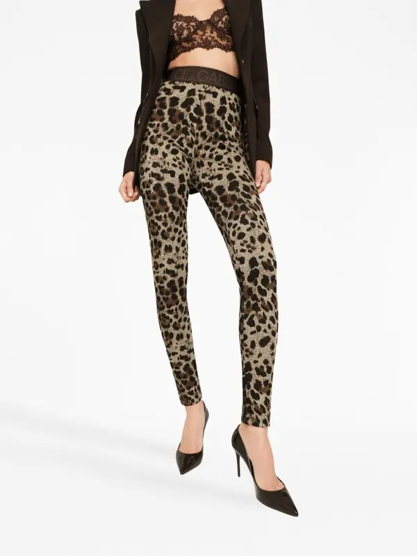 Dolce & Gabbana Logo-waistband Leopard-print Leggings - Neutrals