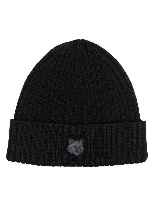 Maison Kitsuné Chillax Fox-Motif Beanie In Black - 23% Off