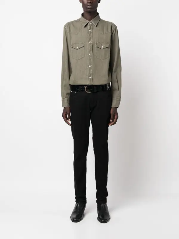 TOM FORD Pointed-collar Press-stud Denim Shirt - Green