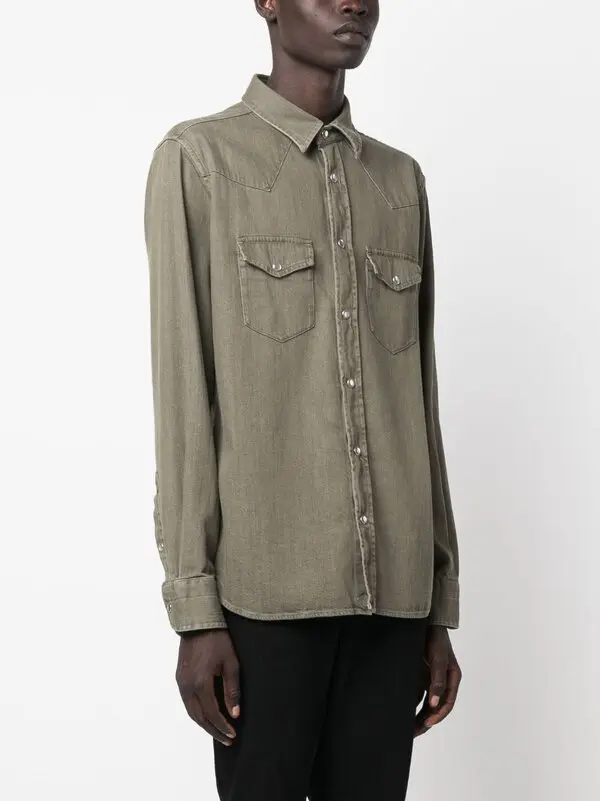 TOM FORD Pointed-collar Press-stud Denim Shirt - Green