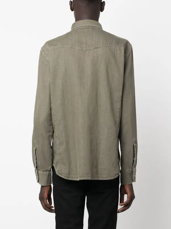 TOM FORD Pointed-collar Press-stud Denim Shirt - Green