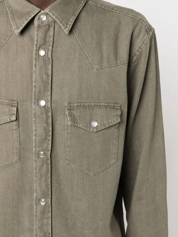 TOM FORD Pointed-collar Press-stud Denim Shirt - Green