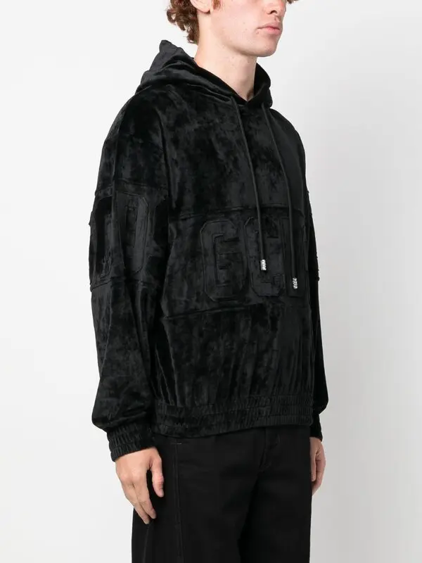 Gcds Logo-patch Velvet Hoodie