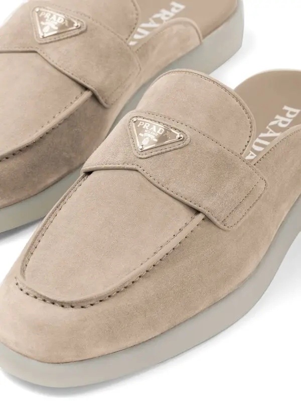 Prada Triangle-Logo Backless Suede Loafers - Neutrals  display picture 2