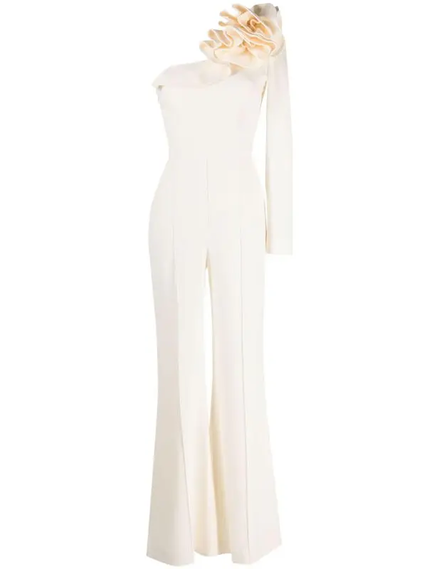 Elie Saab One-shoulder Ruffled Cady Jumpsuit - White
