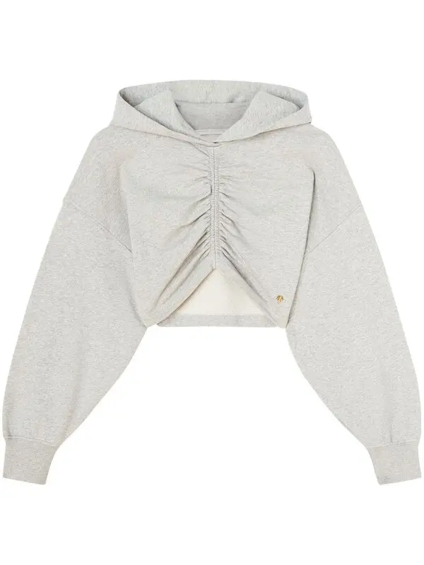 Palm Angels Ruched Detail Cropped Hoodie - Grey
