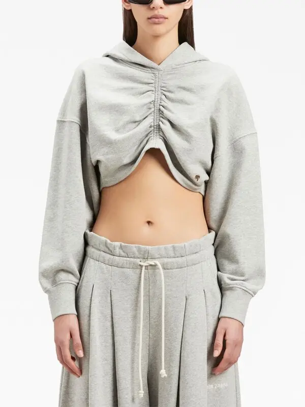 Palm Angels Ruched Detail Cropped Hoodie - Grey