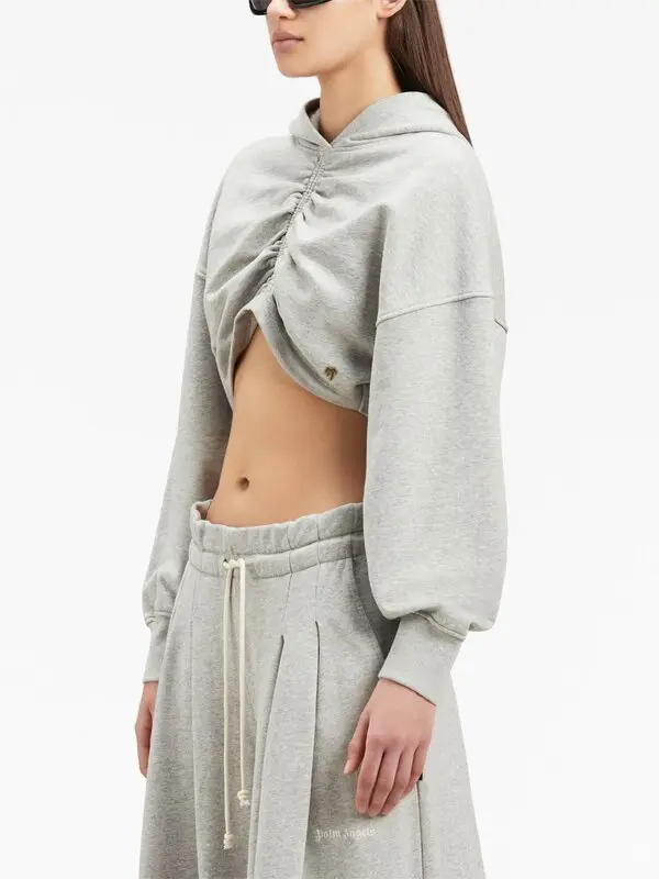 Palm Angels Ruched Detail Cropped Hoodie - Grey