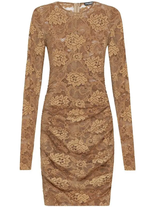 Dolce & Gabbana Floral-lace Mini Dress - Brown