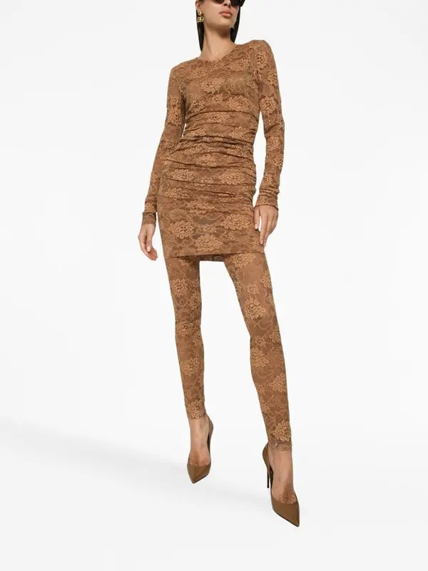 Dolce & Gabbana Floral-lace Mini Dress - Brown