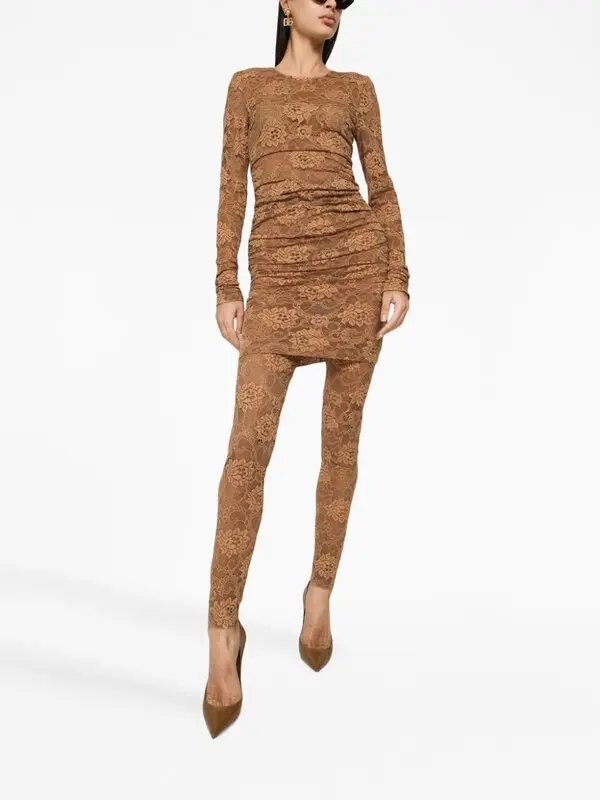 Dolce & Gabbana Floral-lace Mini Dress - Brown