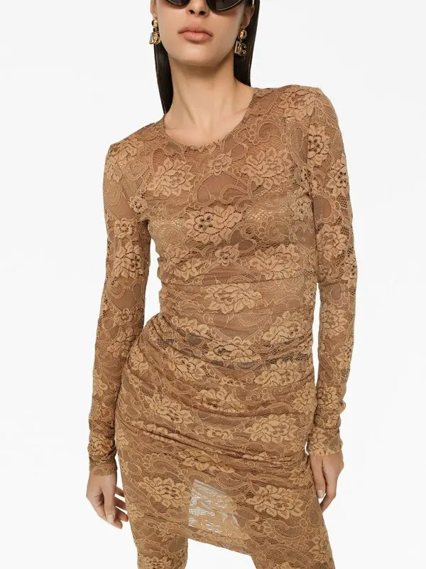 Dolce & Gabbana Floral-lace Mini Dress - Brown