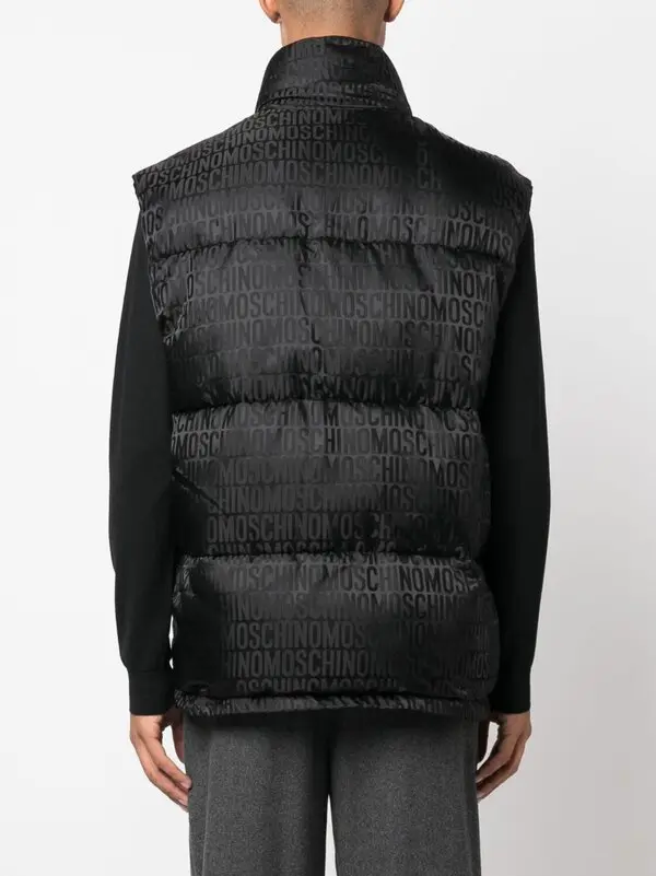 Moschino ブラック ダウンベスト Moschino Jacquard Logo-Motif Padded Gilet In Black - 71% Off
