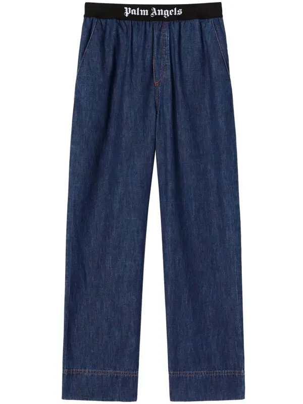 Palm Angels Logo-tape Denim Pajama Bottoms - Blue