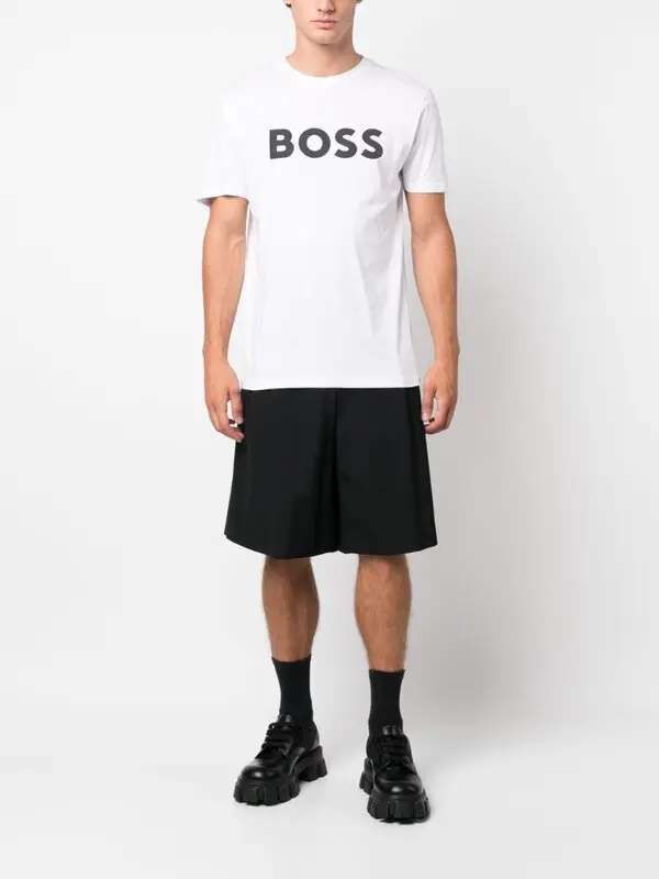 BOSS Cotton-jersey T-shirt With Large Logo Print - White